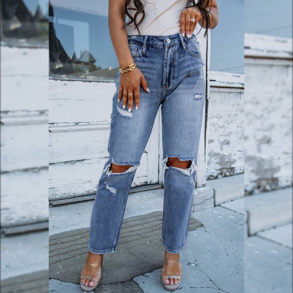 Jeans | Sky Blue Open Knee Cutout Straight Leg Jeans | Poshmark